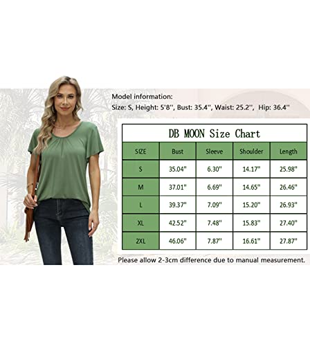 DB MOON Womens 2023 Summer Tops Casual Ruffle Short Sleeve T Shirts Shirred Crewneck Tunic Loose Fit Blouses XL, Pink