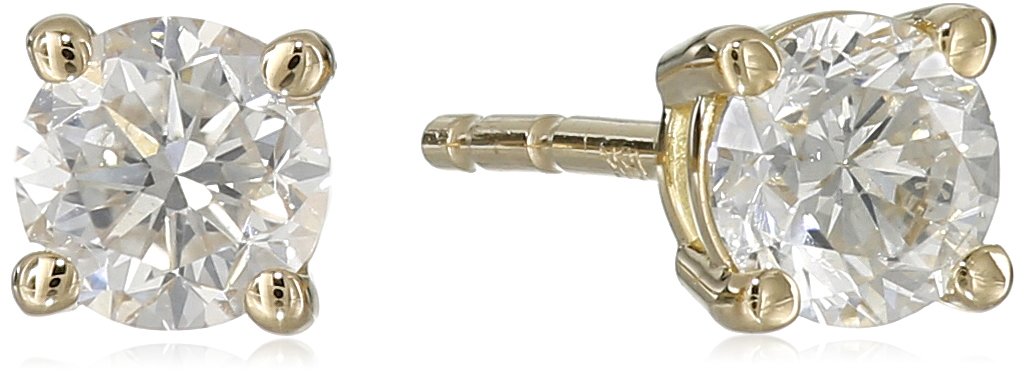 Amazon Collection 18k Yellow Gold, Round-Cut, Diamond 4-Prong Studs (1/2 cttw, H-I Color, SI1-SI2 Clarity)