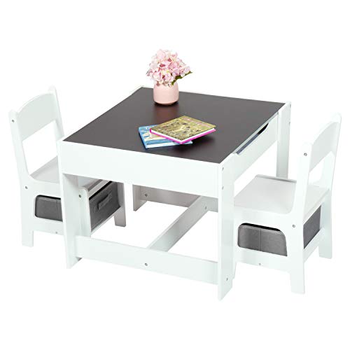 kinbor Kids Table and Chair Set - 3 in 1 Activity Table for Toddlers 2-7, Toddler Table and Chair Set with Removable Tabletop, Storage Space for Toddlers Arts, Crafts, Drawing, Reading, Playroom
