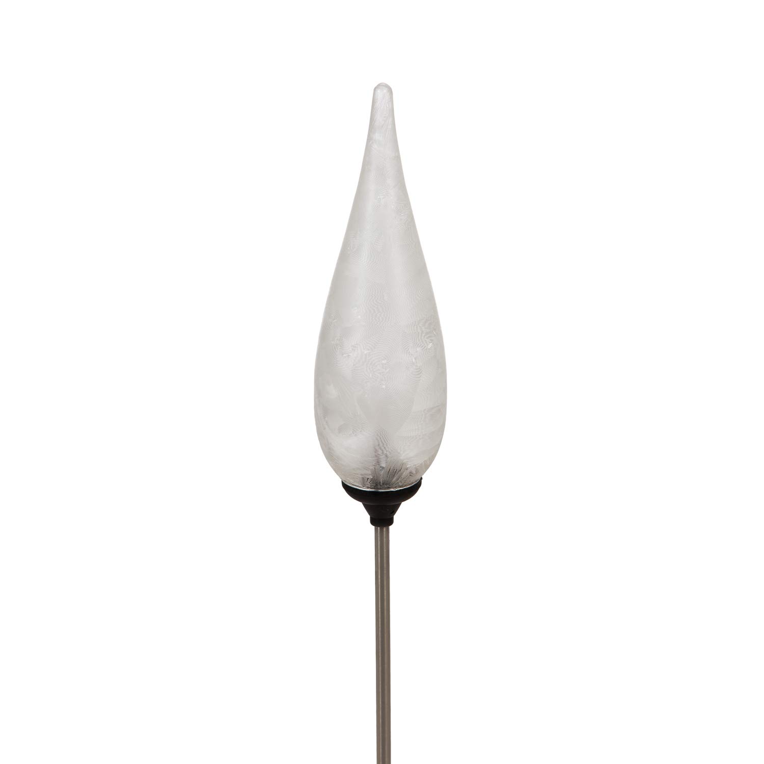 Evergreen Garden Outdoor Décor Fire Flame Solar Glass Torch, White Feather Finish for Homes Gardens Yards Lawn and Patio