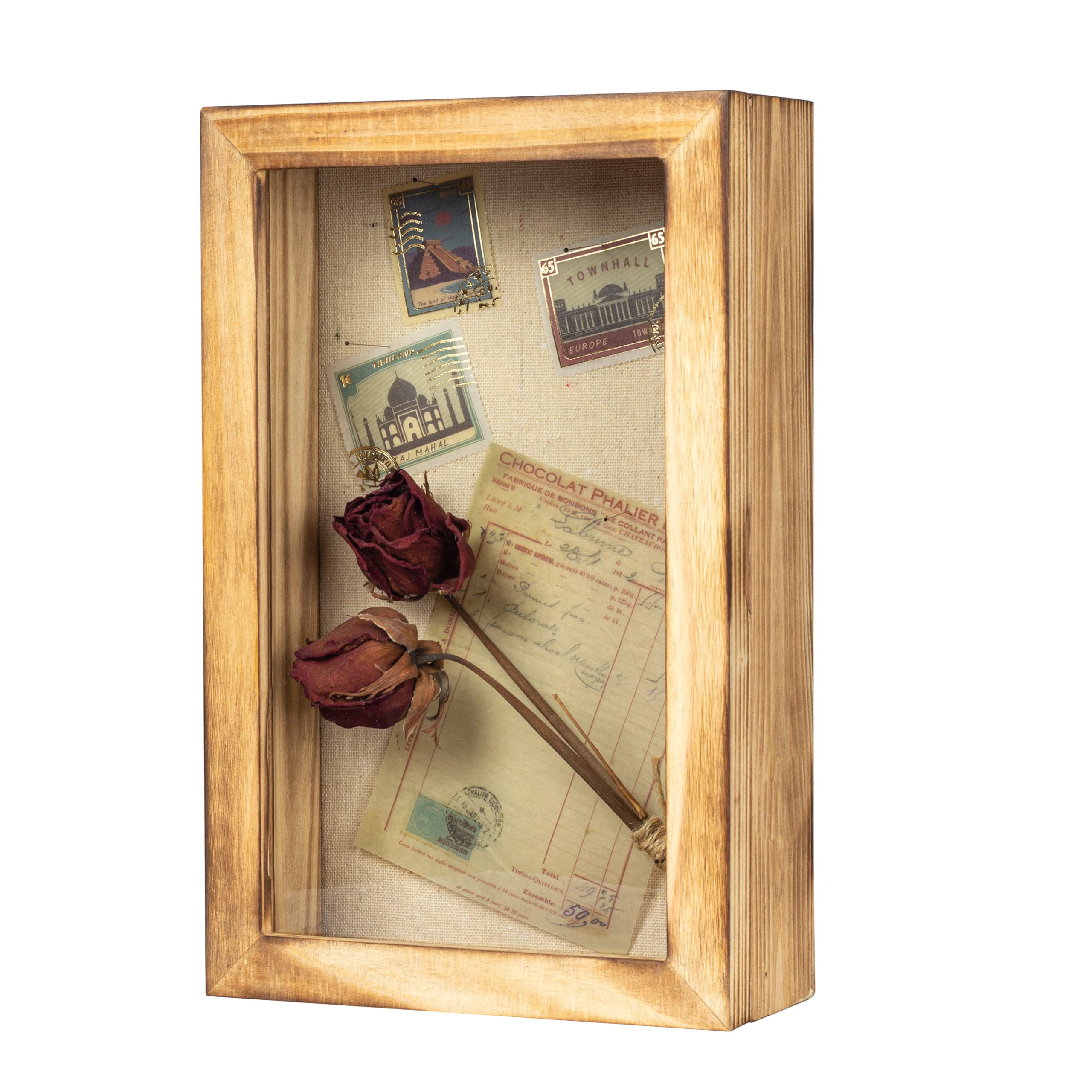 BalterFF Insect Display Case Wall Mount 7×11 Butterfly Shadow Box Frames with Linen Back Memorabilia Awards Medals Photos Rustic Flower Memory Box