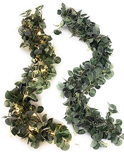 ANCHORED DECOR Artificial Eucalyptus Garland Vine comes with Fairy Led Lights Wedding Backdrop Arch Wall Decor Home Garden Greenery Garland Eucalyptus Leaves