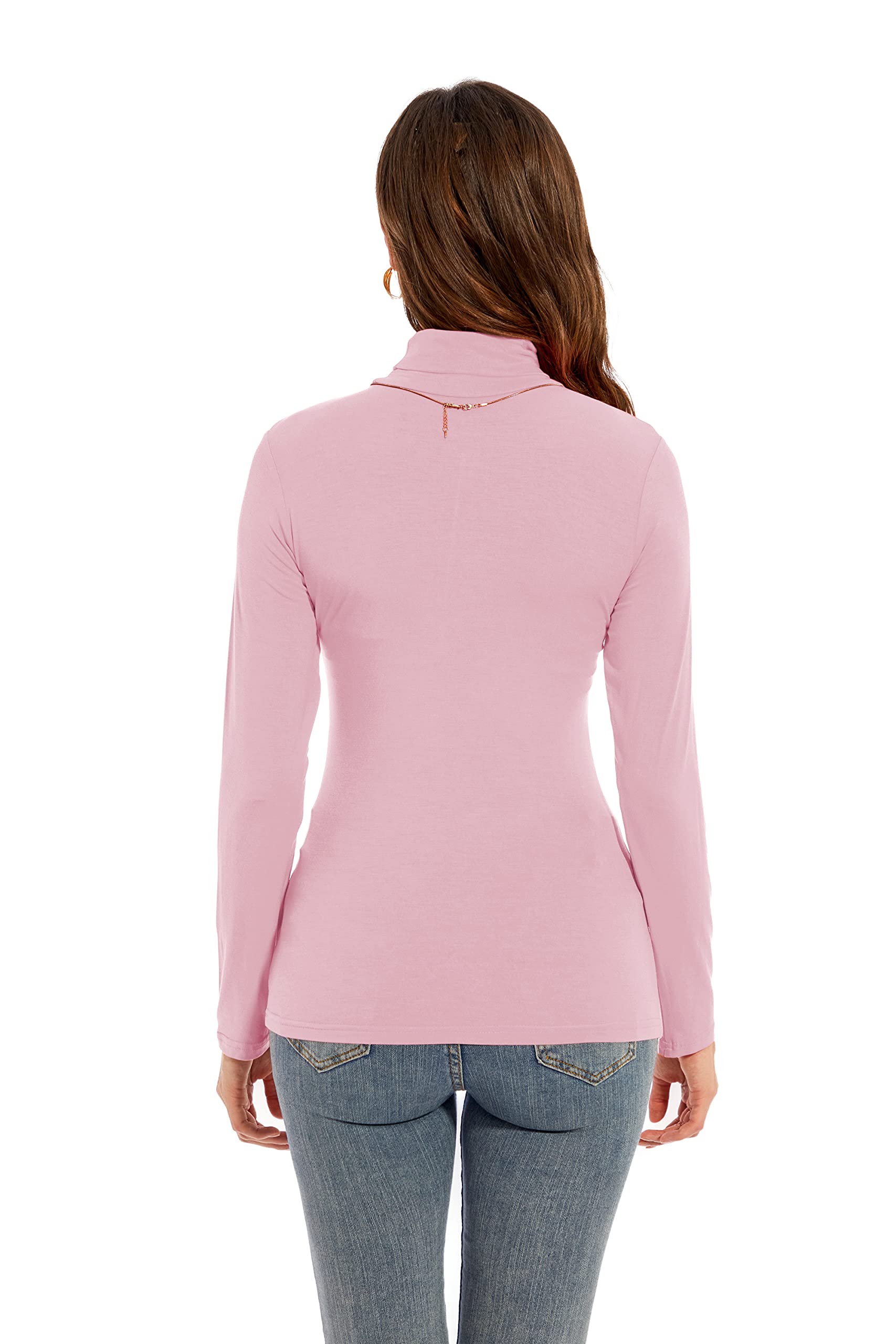 Anyeager Pink Thermal Long Sleeve Women Mock Turtleneck Stretch Slim T Shirt Layer Top for Women Pink X-Large