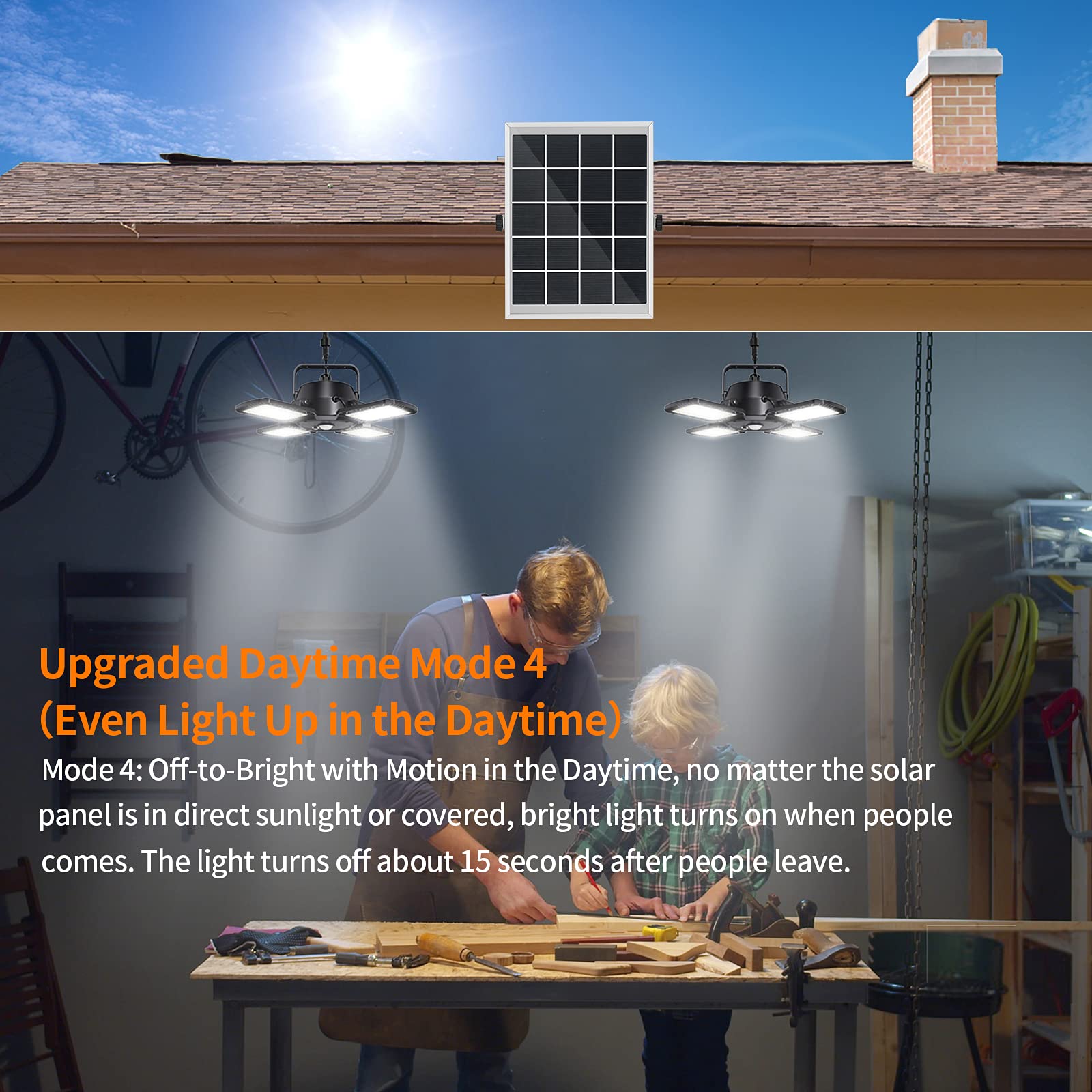 Aqonsie Solar Pendant Lights Outdoor Indoor, 1000LM Dual Head, 120° Adjustable Solar Motion Sensor Light with Remote & 4 Lighting Modes for Shed Gazebo Home Barn Chicken Coop Patio