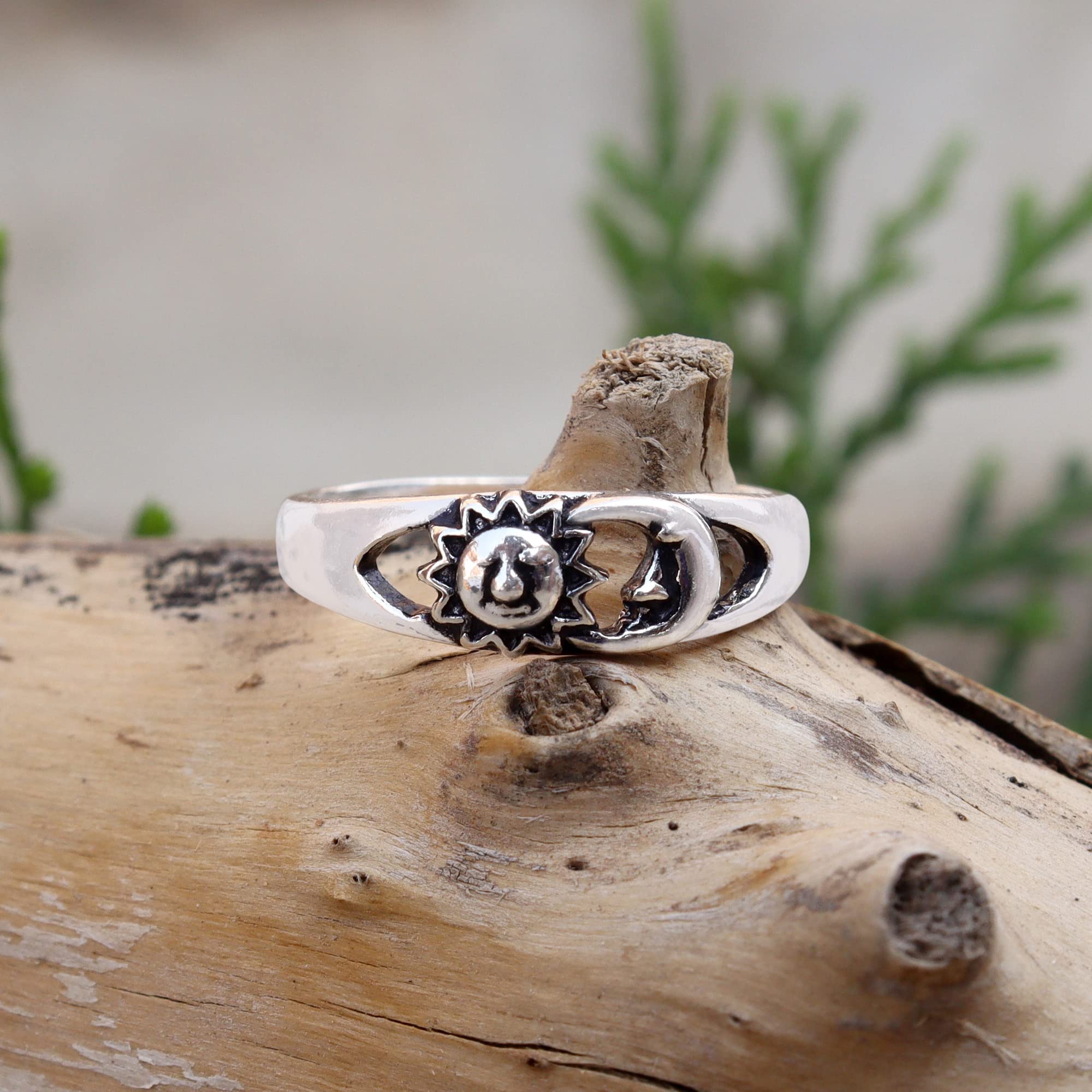 AUNERCART Silver Sun Moon Universe Ring Black Oxidized Wedding Promise Statement Anniversary Valentines Gift Ring (7)