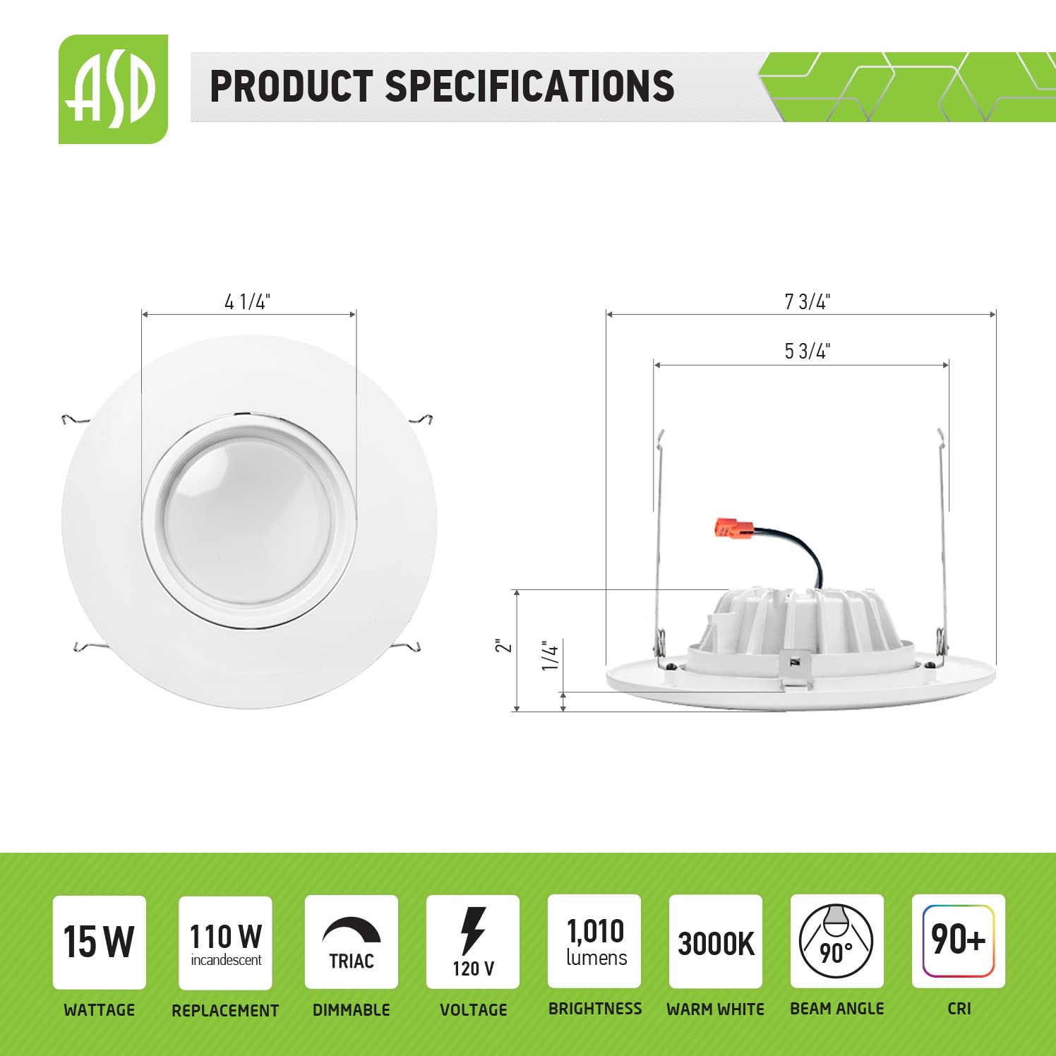 ASD 6 Gimbal LED, LED Can Lights, 15W - 110W Replacement, 1010 Lm Dimmable Ceiling LED Lights, 3000K Warm White, CRI 90, Retrofit LED Recessed Lighting, ETL, 6 Pack