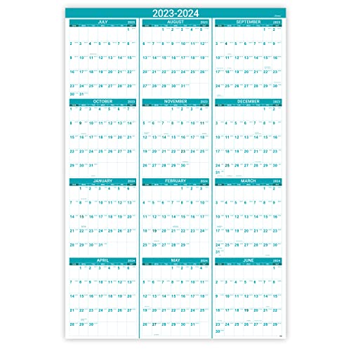 Wall Calendar with Julian Date, July 2023 - June 2024 Yearly, One Page for Organizing, Premium Thick Paper, Vertical, Gift Pocket, 34.8" x 22.8" (Open)