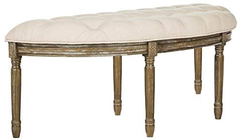Safavieh Home Collection Abilene Beige and Rustic Oak Tufted Rustic Semi Circle Bench