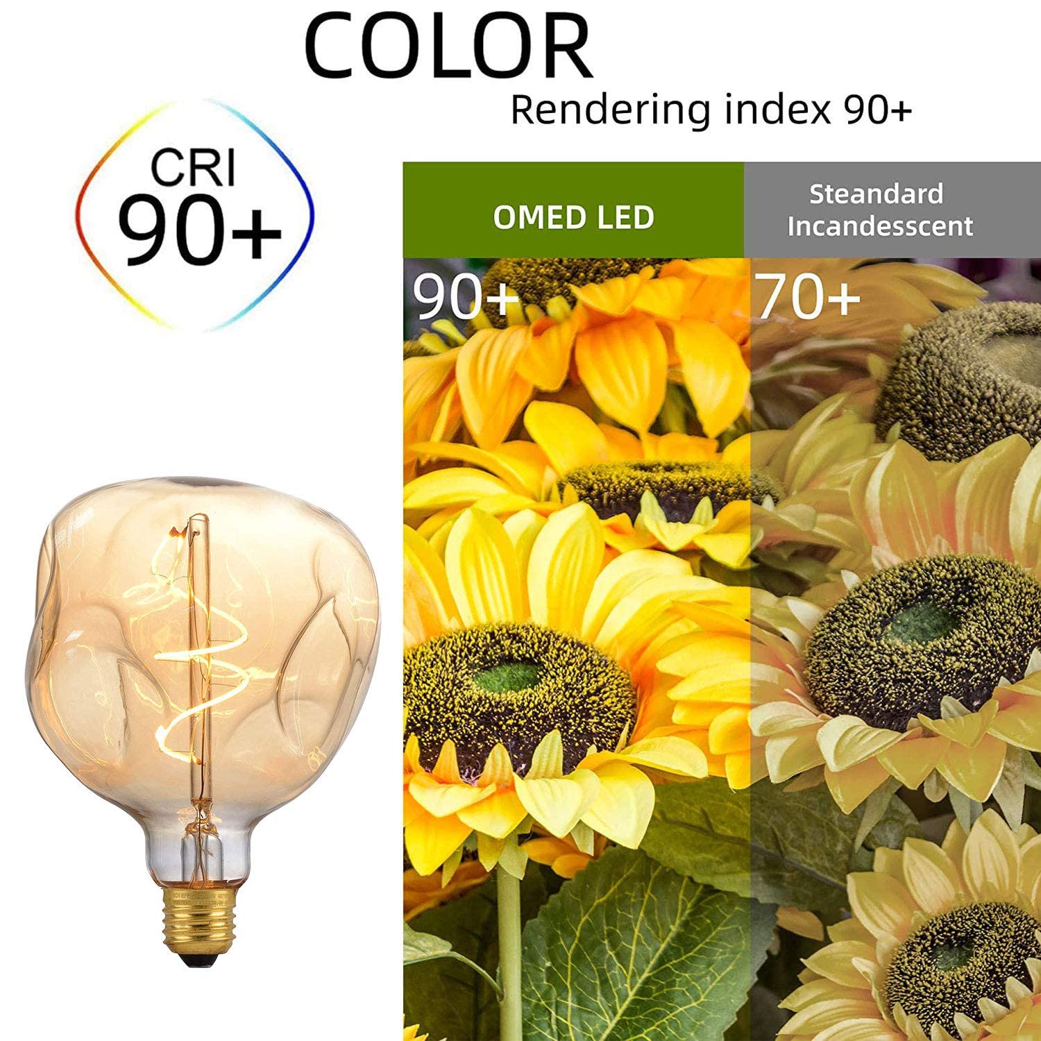 OMED S125 Oversized LED Edison Bulb Large, 5 Watt 400 Lumens 2200k Warm Yellow Large Edison Light Bulb, Amber Glass Decorative Large Globe Dimmable E26 Bulbsfor Pendant Lighting, 1 Pack