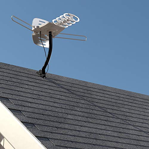 Amazon Basics HDTV Digital Amplified Outdoor TV Antenna with Mounting Pole - 360 Degree Rotation, 150 Mile Long Range