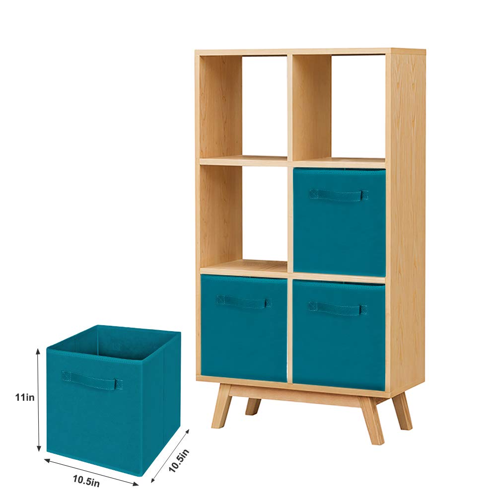 MaidMAX Cloth Storage Bins, Set of 6 Foldable Collapsible Fabric Cubes Organizers Basket with Dual Handles, Teal