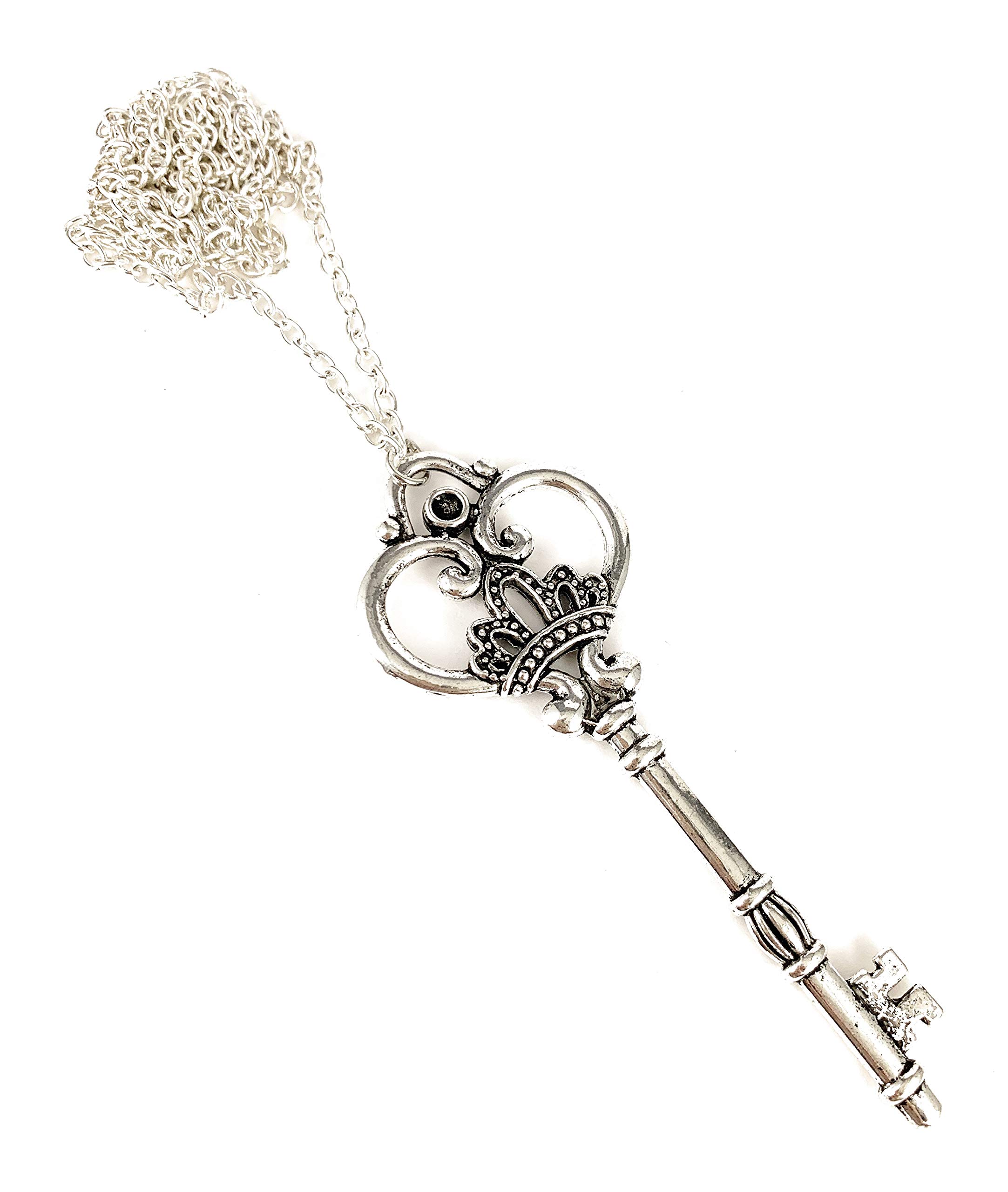 Antiqued womens Silver key necklace 27 long necklace chain skeleton key pendant silver chain