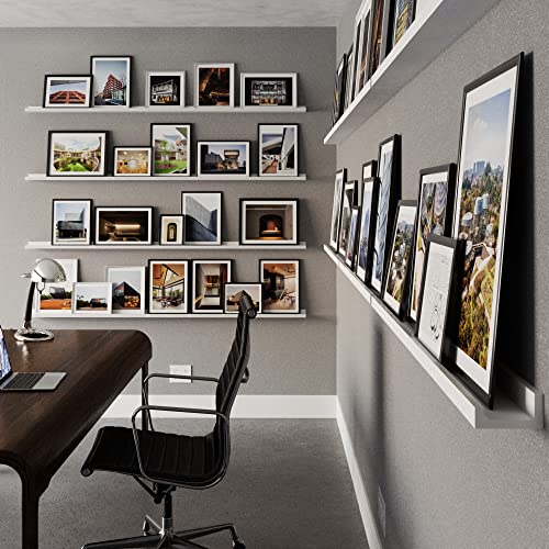 Wallniture Denver White Modern Wall Mount Floating Shelves β Long Narrow Picture Ledge - 56 Inch Long Set of 2 - Mounting Hardware Included