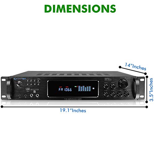 Bluetooth Home Stereo Amplifier, Digital Hybrid Multi Channel, 1500 Watt, Preamp, Tuner with USB and SD Inputs, 2 Mic Inputs, AM/FM digital tuner, Wireless Remote, Bass & Treble Controls