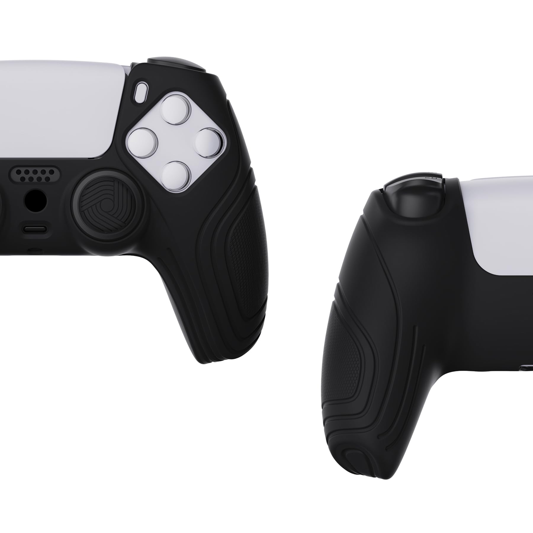 eXtremeRate PlayVital Samurai Edition Black Anti-Slip Controller Silicone Skin for ps5, Ergonomic Soft Rubber Protective Case for ps5 Controller with Black Thumb Stick Caps