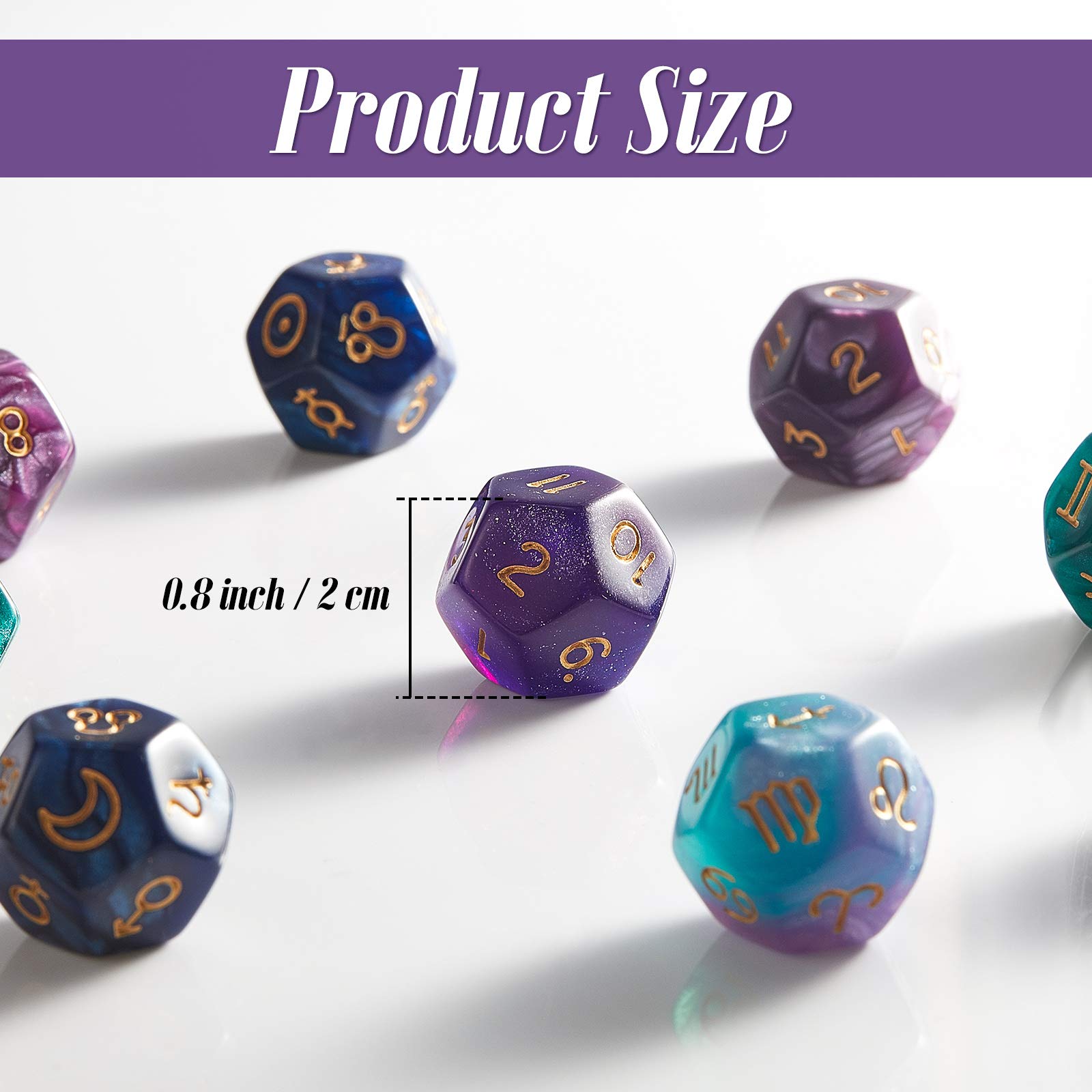 Kasyat 18 Pieces Astrology Dice Astrological Dice 12-Sided Tarot Dice Resin Polyhedral Pearl Pattern Dice for Divination Astrology Tarot Cards Accessory