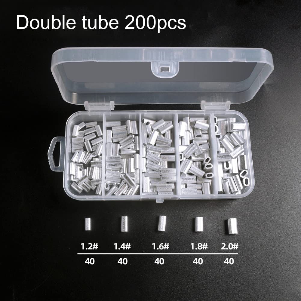 Awakingdemi 200/250pcs Aluminum Fishing Single Double Barrel Crimping Tube Wire Pipe Crimp Sleeves Tackle Connector Line Accessories Tools