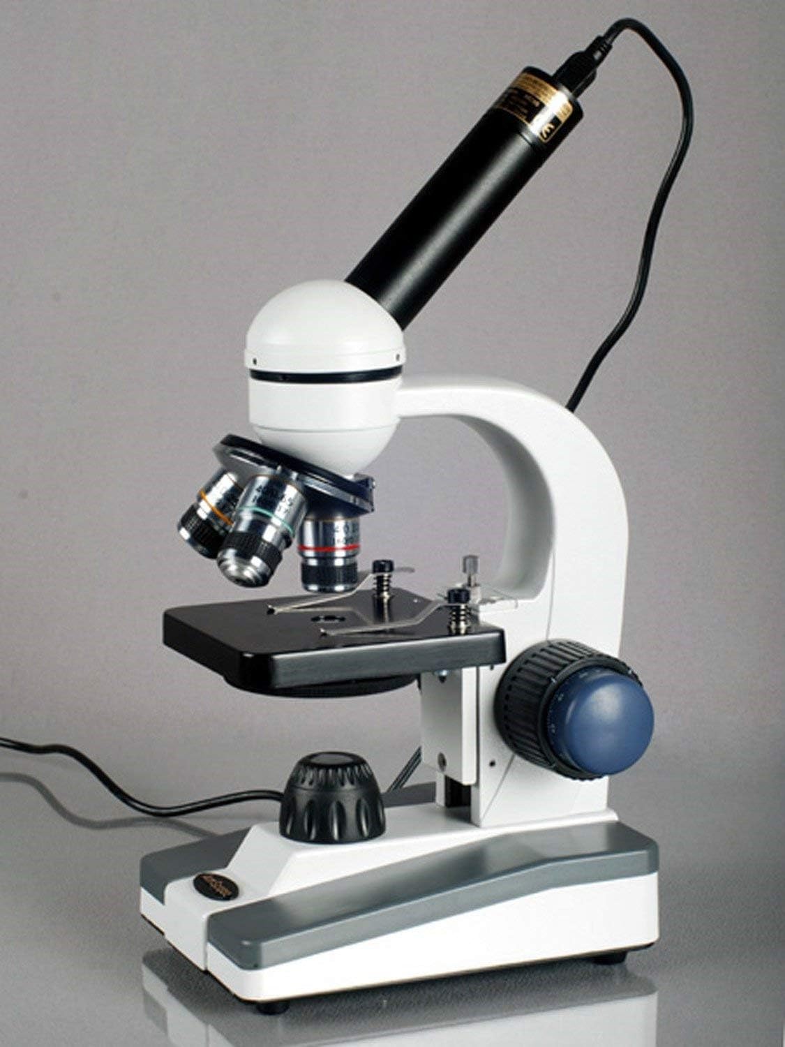 AmScope M150C-PS25-WM Compound Monocular Microscope, WF10x and WF25x Eyepieces, 40x-1000x Magnification, LED Illumination, Brightfield, Single-Lens Condenser, Coaxial Coarse and Fine Focus, Plain Stage, 110V, Includes Set of 25 Prepared Slides and Book