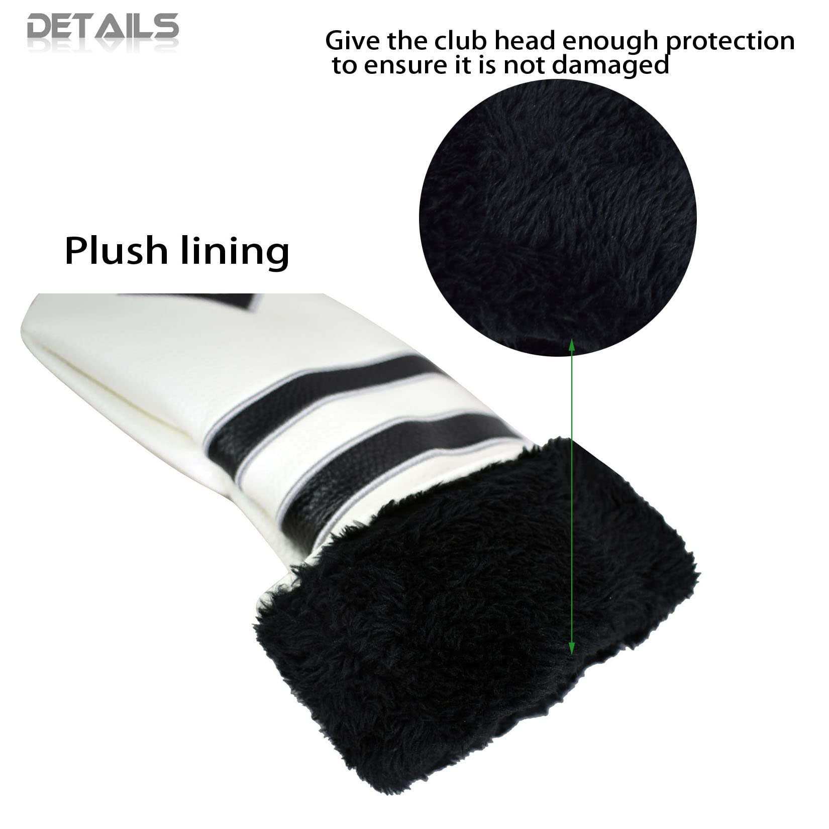 Asports Use Golf Head Cover, Classic Black and White Matching Golf Headcover Fits Fairway Wood (Black)