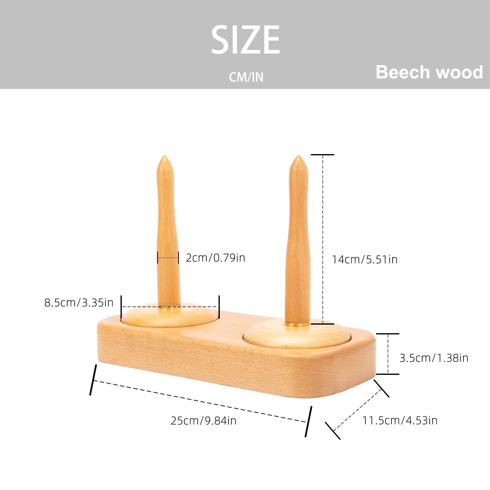 DICHA Beech Double Wood Yarn Holder-Advanced Metal Twirling Mechanism Lazy Susan-Big Stand Ball Spindle Sewing Crocheting Tool-Yarn Storage