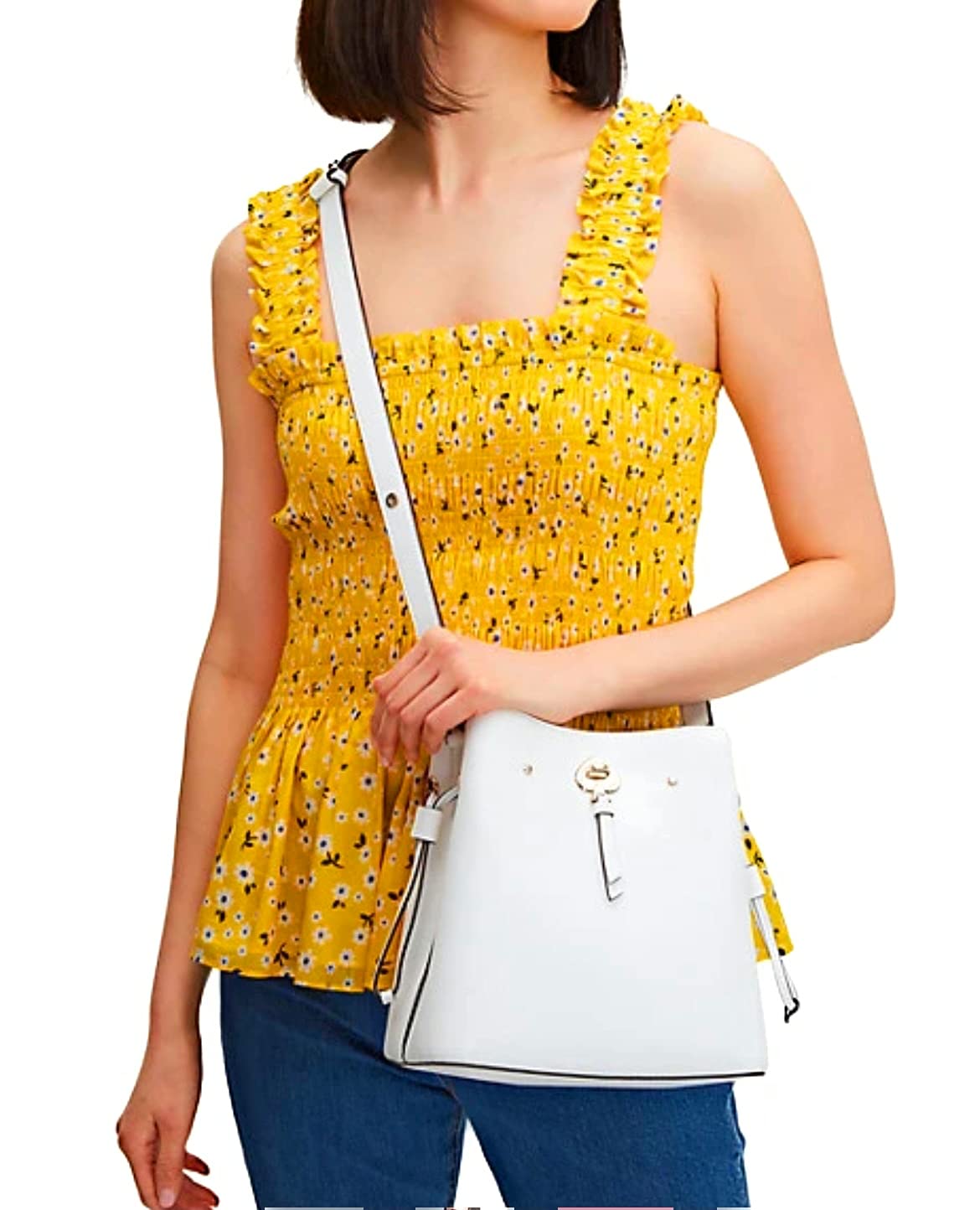 Kate Spade Marti Small Bucket Shoulder Tote Bag White Dove Leather WKRU7063