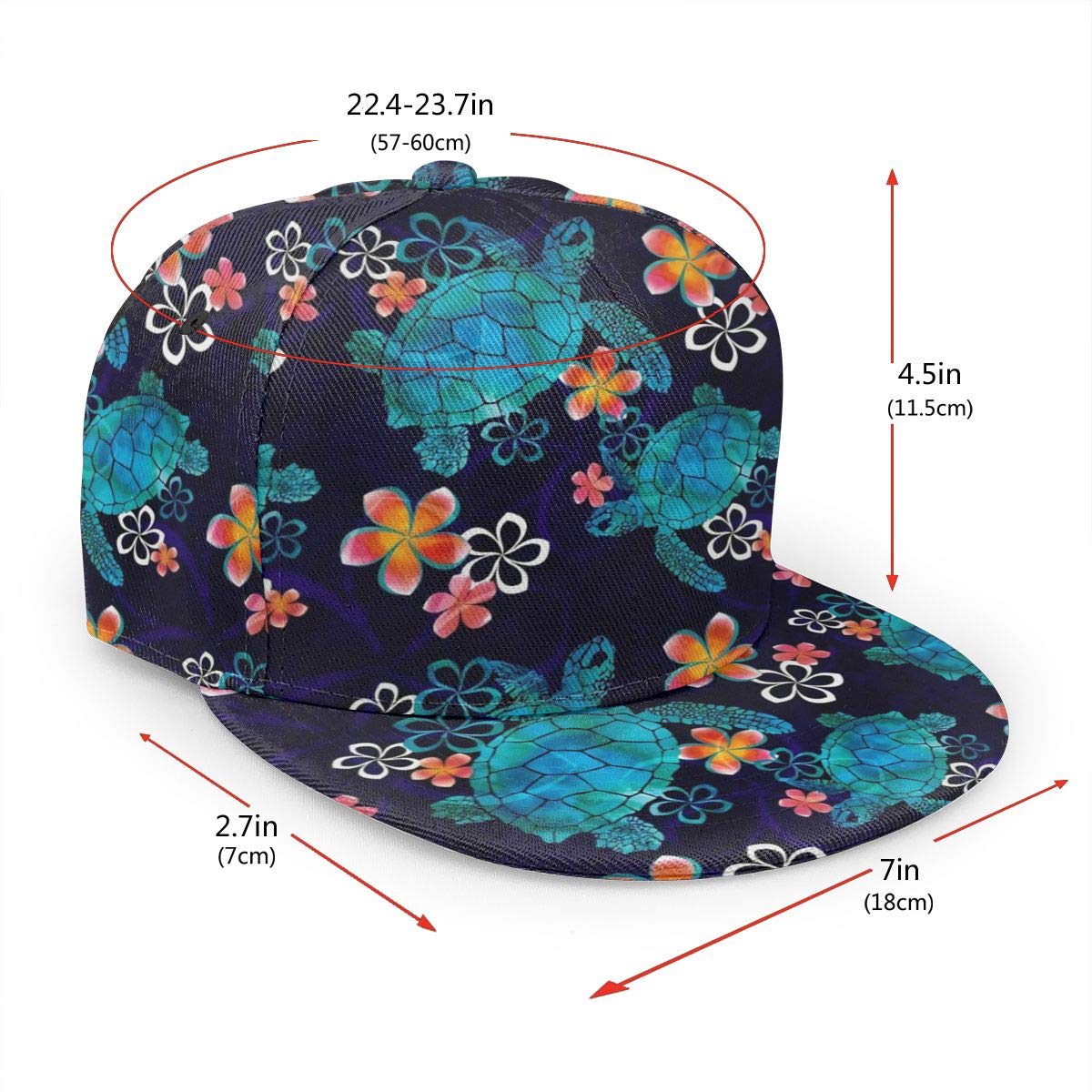 antkondnm Sea Turtle with Flowers Snapback Hat Unisex Trucker Hat Hip Hop Plaid Flat Bill Brim Adjustable Baseball Cap
