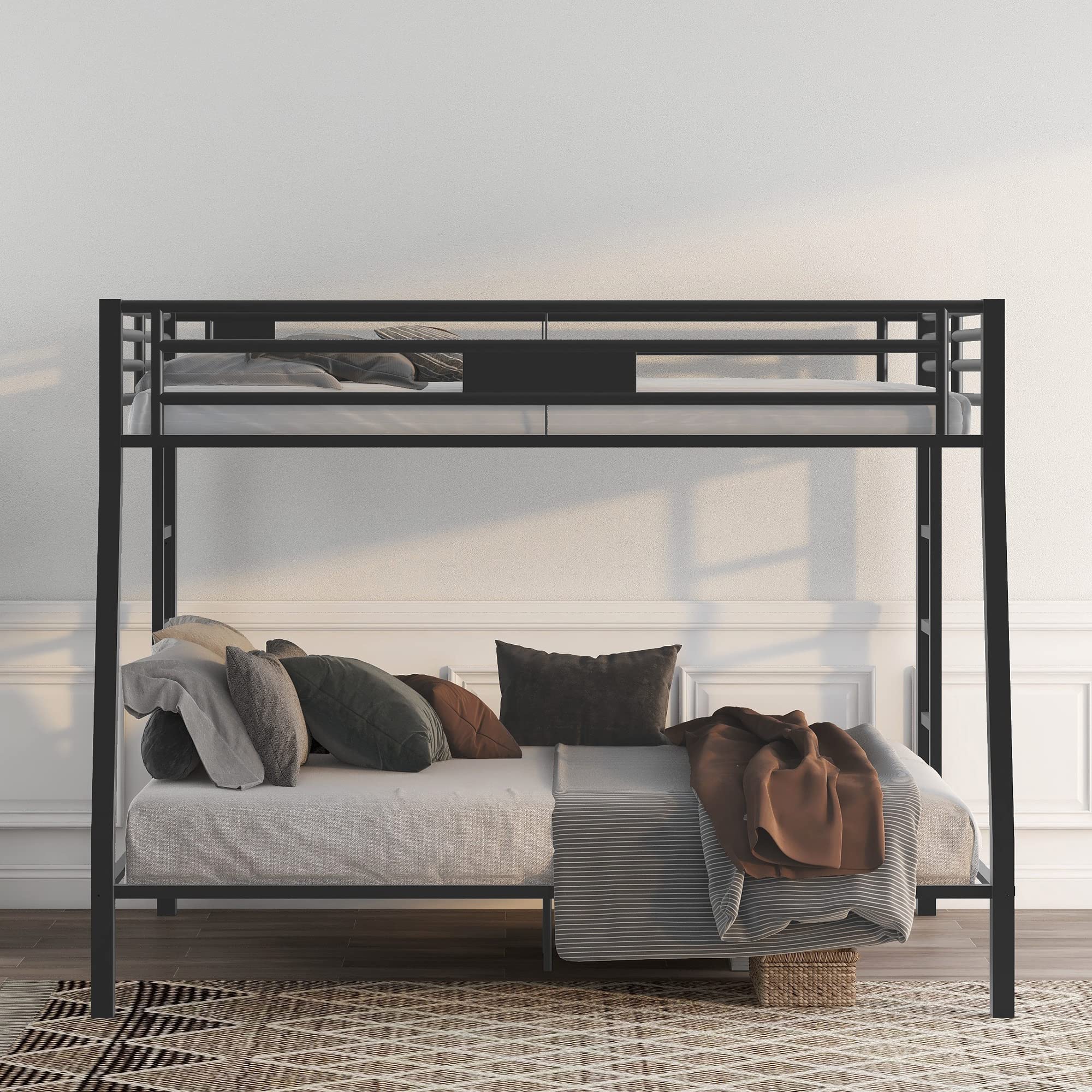 Bellemave Full XL Over Queen Metal Bunk Bed with 2 Ladders, for Kids Teens Adults - Sandy Black