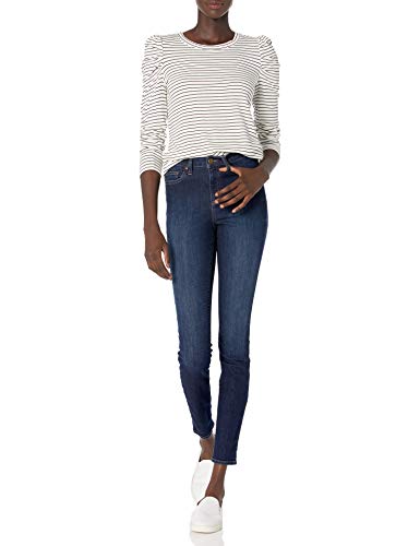 Amazon Essentials Women's Supersoft Terry Pleated-Sleeve Sweatshirt (Previously Daily Ritual), Black White Thin Stripe, Large