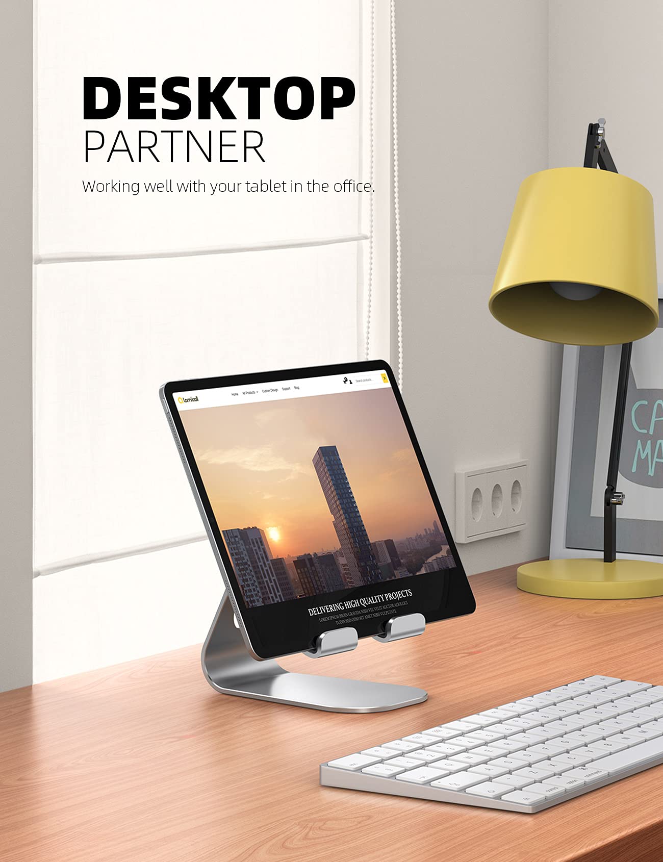 Lamicall Tablet Stand, Adjustable Tablet Holder - Desktop Stand Dock Holder Compatible with 4-13" Tablet Such as iPad Pro 11, 9.7, 10.5, 12.9 Air Mini 4 3 2, Kindle, Nexus, Tab, Silver