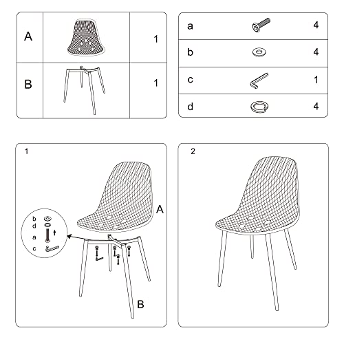 CangLong Modern, Outdoor Indoor Shell PP Lounge Side w/Mesh Design, Metal Legs, Tulip Leisure, DSW Chairs for Kitchen, Dining Room, Patio, Set of 2, Light Grey