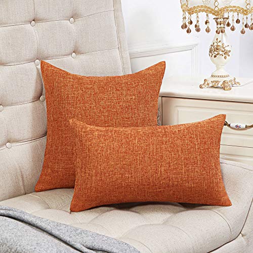 Anickal Thanksgiving Pillow Covers 18x18 Inch for Fall Decorations Set of 2 Burnt Orange Rustic Linen Decorative Square Throw Pillow Covers for Sofa Couch Farmhouse Home Decoration
