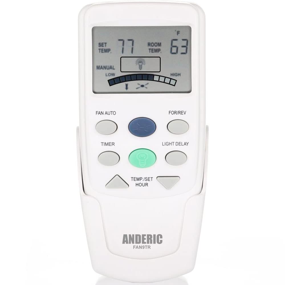 Anderic Replacement FAN-9T with REVERSE key Thermostatic Remote Control for Hampton Bay Ceiling Fans - FAN9T (FCC ID: L3HFAN9T, PN: FAN9TR, Works receiver FAN10R, FAN-10R)