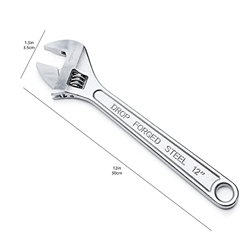Amazon Basics 4-Piece Chrome-Plated Adjustable Wrench with Inch/Metric Scale, Includes: 6-Inch (152mm), 8-Inch (203mm), 10-Inch (254mm), 12-Inch (305mm)