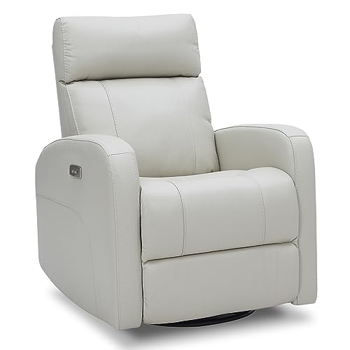 CHITA Genuine Leather Power Swivel Glider Recliner Chair,USB Charge Manual Headrest Double Layer Backrest Truck armrest Recliner Chair Sofa for Living Room and Nursery-Light Grey
