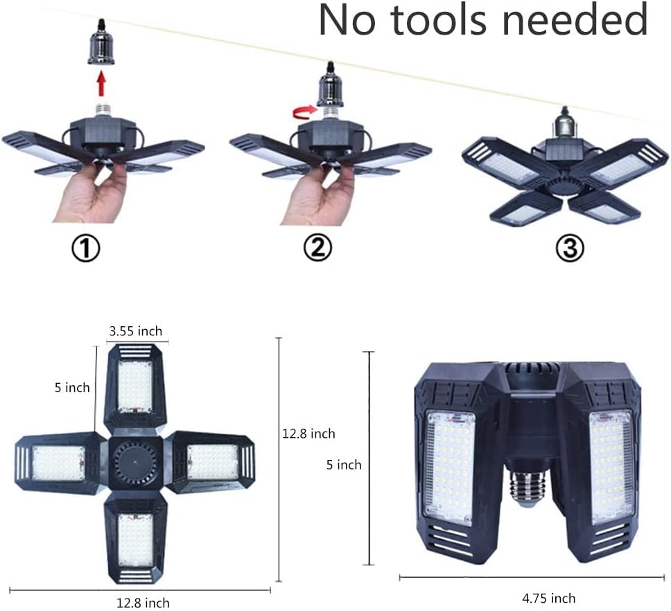 ANYPOWK LED Garage Lights with Motion Sensor - 12000 Lumen 6500K Daylight 120W, Four Leaf Garage Organization Ceiling Lighting, Pack of 2