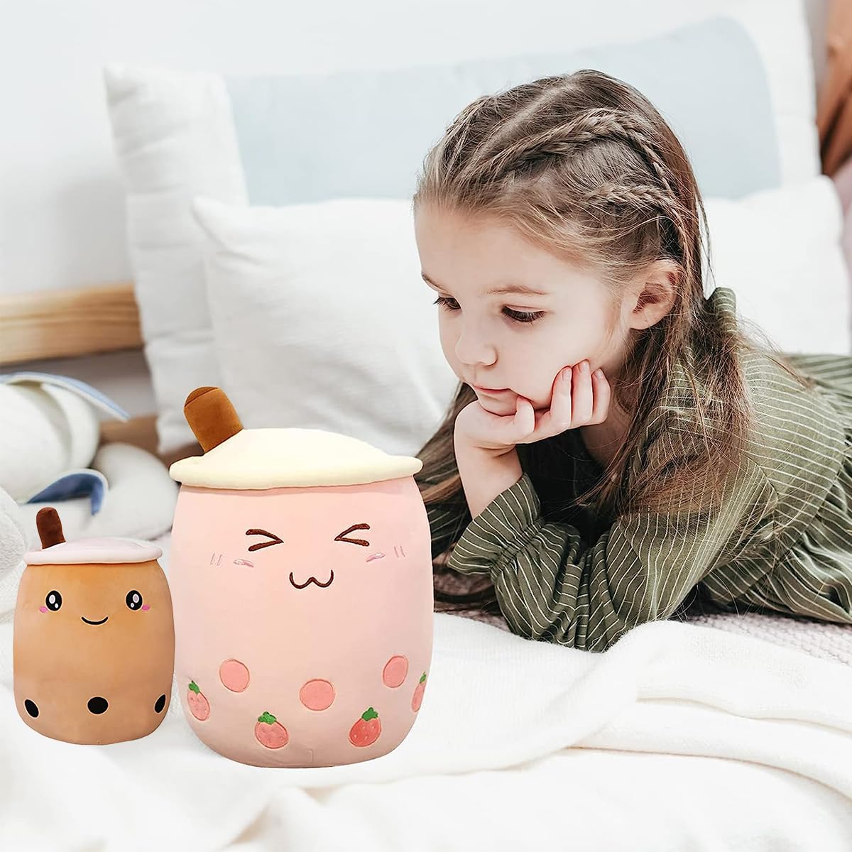 KEDE Cartoon Bubble Tea Plush Pillow,Plush Boba Tea Cup Toy Figurine Toy,Multiple Sizes Cute Bubble Tea Cup Shaped Pillow (A-1,9.4'')