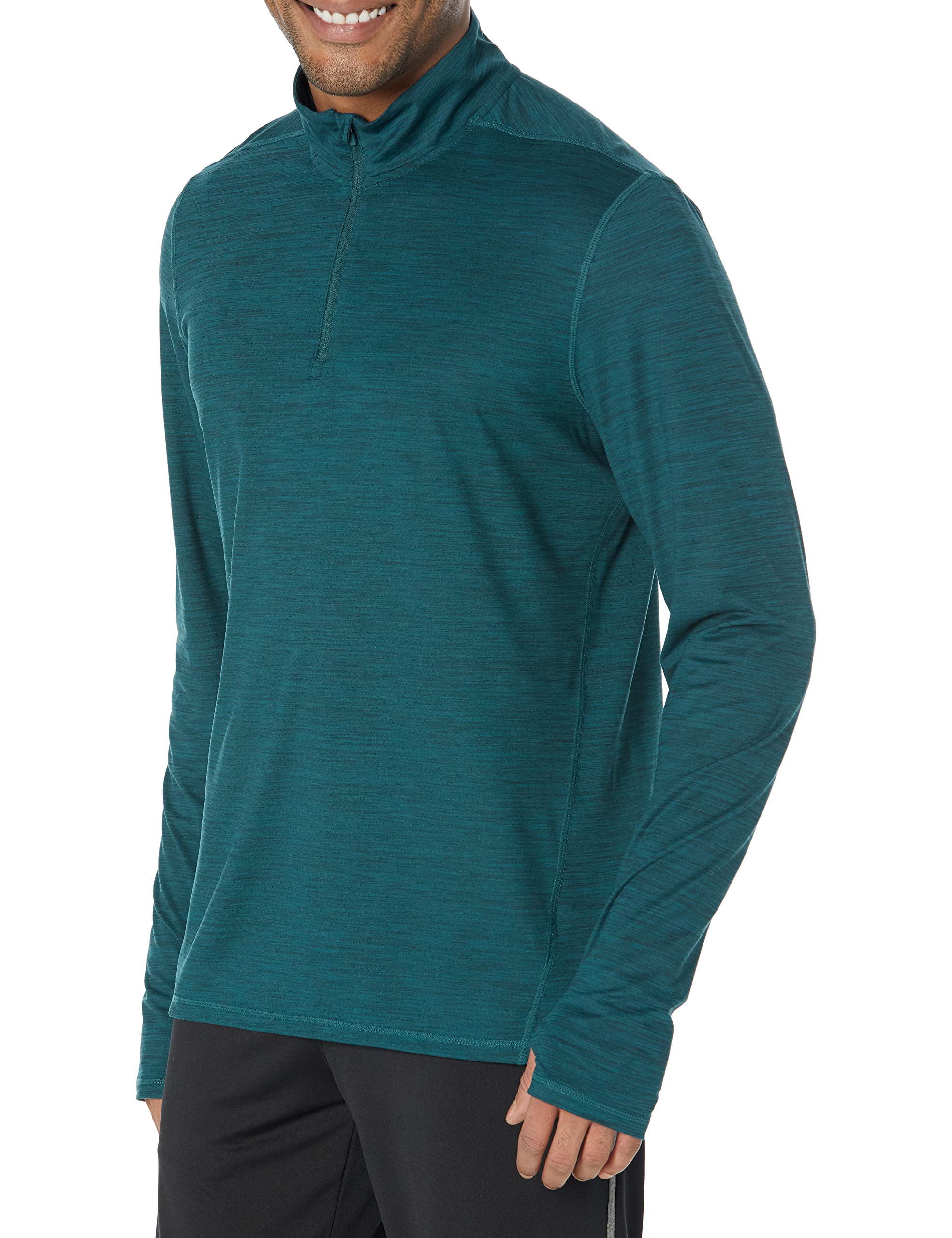 Amazon Essentials Men's Tech Stretch Quarter-Zip Shirt, Dark Green Space Dye, Medium