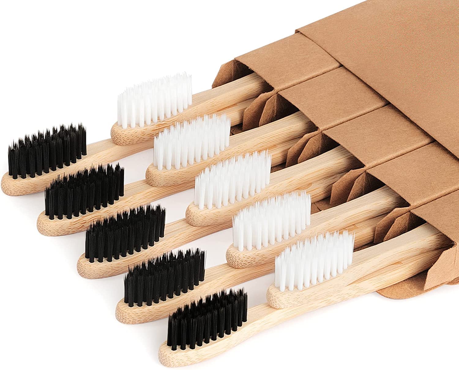 Bamboo Toothbrushes (10 Pcs) BPA Free Soft Bristles Biodegradable Toothbrushes, Natural Eco-Friendly Green and Compostable Wooden Tooth Brush
