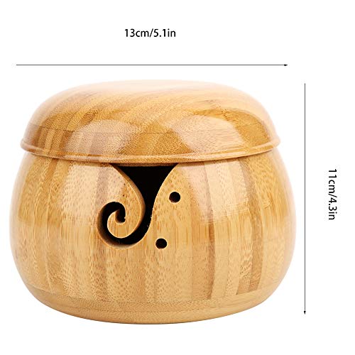 Yosoo Bamboo Yarn Bowl, Knitting Bowl Carbonized Brown Bowl Yarn Holder with Removable Lid for Knitting and Crochet