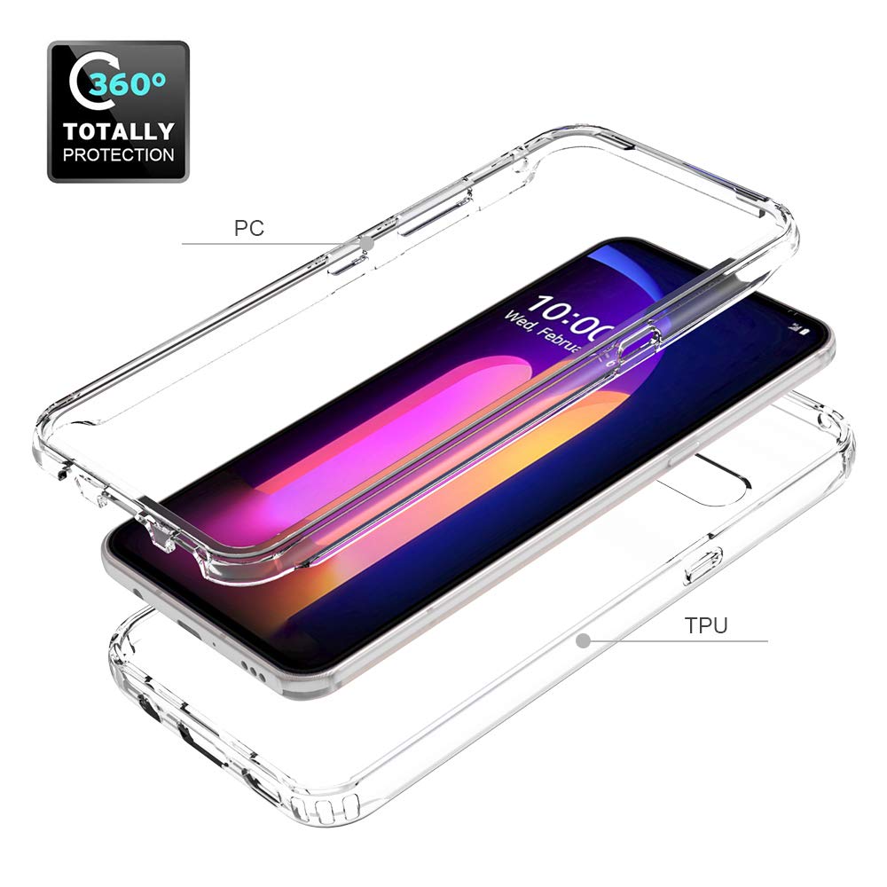 ANENQ Case for LG V60 ThinQ, Transparent Heavy Duty Shock-Absorbing and Scratch-Resistant Protective with TPU Bumper and Rugged PC Front Phone Cover for LG V60 6.8 inches (Clear)