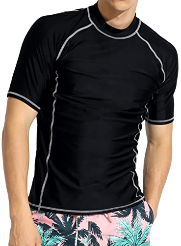Actleis Men's Short Sleeve Rash Guard, UPF50+ UV Sun Protection Tee Quick Dry Swimming Shirts XL Black/Charcoal Gray