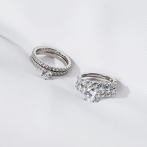 Amazon Essentials Platinum Plated Sterling Silver Infinite Elements Cubic Zirconia Round Brilliant Cut Two-Piece Bridal Ring Set (previously Amazon Collection)