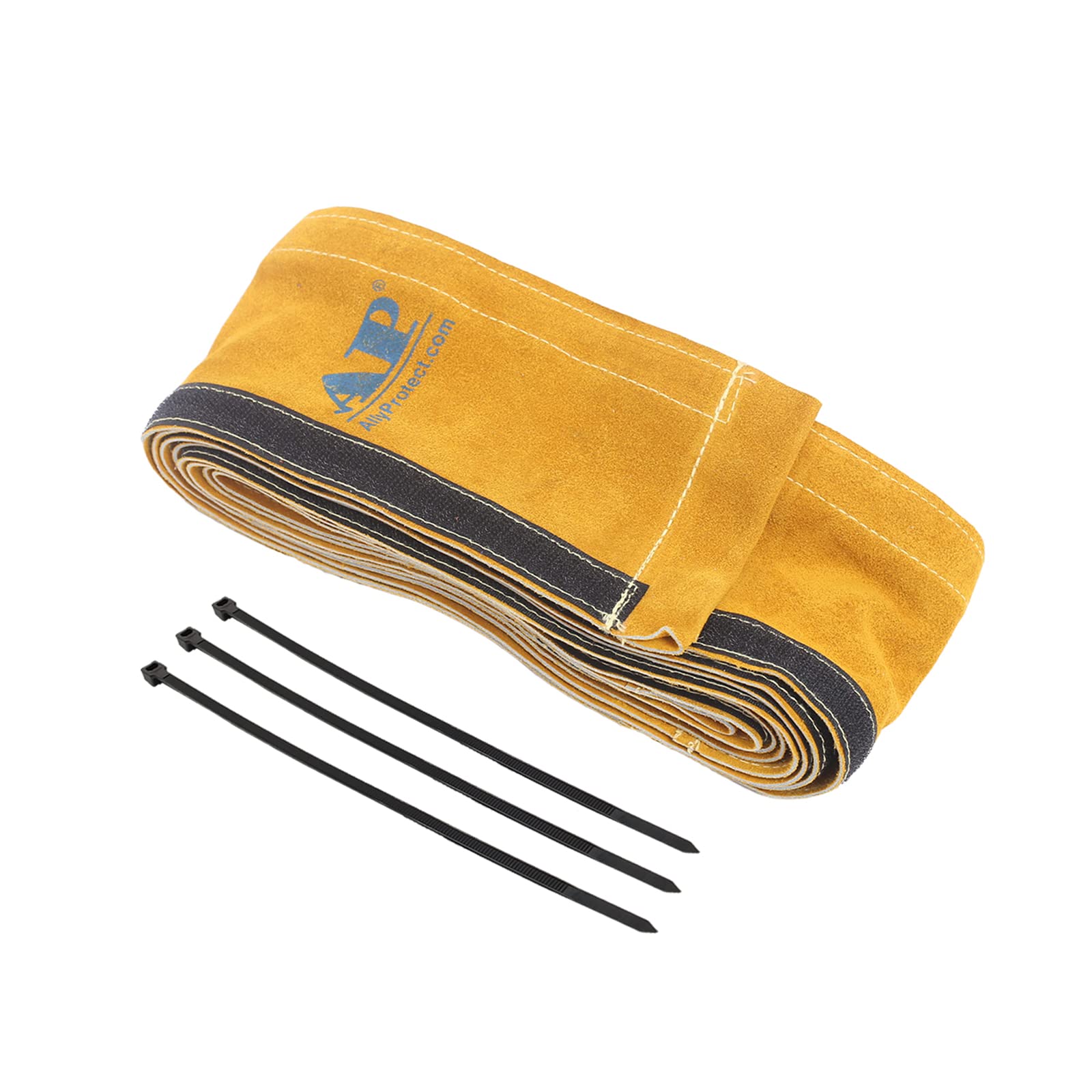 AllyProtect 23 ft Torch Lead Cover Flame Resistant Split Cowhide Leather TIG MIG Cable Sleeves Cover with Hook Loop Closure Golden