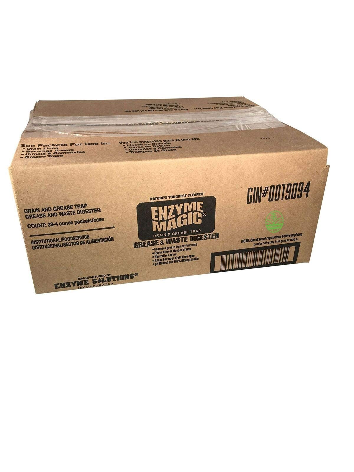 Enzyme Magic Grease & Waste Digester Cleans Slow/Clogged Drains, Urinals, Commodes, Beverage Towers, Grease Traps; Enzyme Formula Destroys Waste, Fat, Oil, Grease; Neutralizes Odors (4 Oz x 32-Pack)