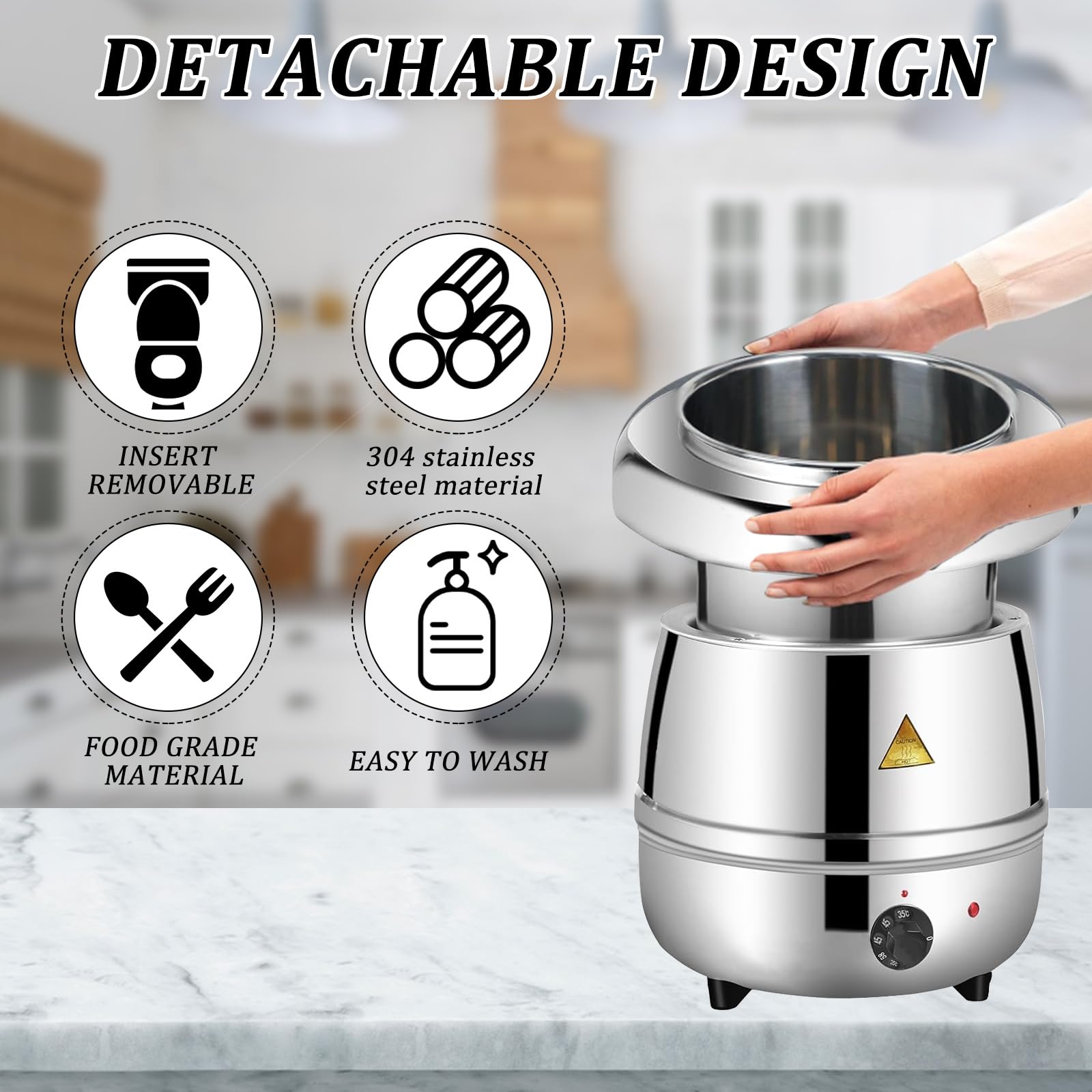 Commercial Soup Kettle Warmer, Stainless Steel 11 Qt Countertop Food Kettle Warmer