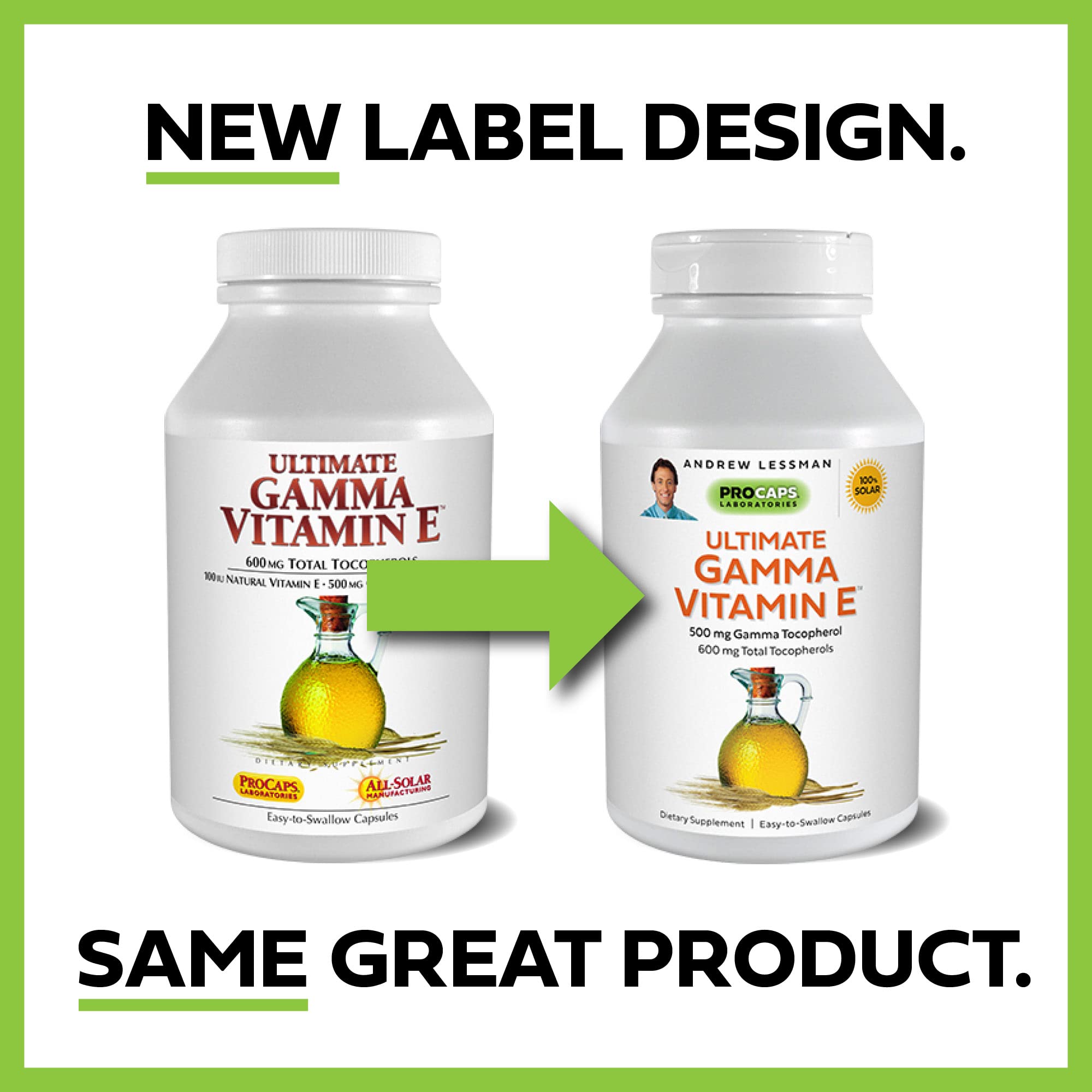 ANDREW LESSMAN Ultimate Gamma Vitamin E 30 Softgels β 500 mg Gamma Tocopherol, Protective Vitamin E. Four High Potency Forms of Natural Tocopherols. Powerful Anti-Oxidant. No Synthetic Forms