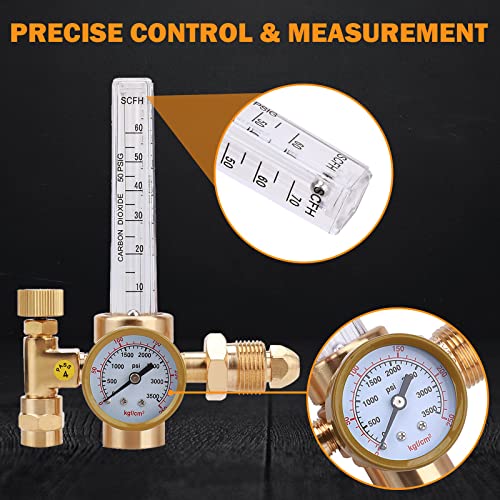 Argon CO2 Regulator, Tig Mig Welding Regulator Argon Flow Meter with 6.6Ft Gas Hose CGA-580 Inlet 0-3500PSI Pressure Gauge 10-60 CFH