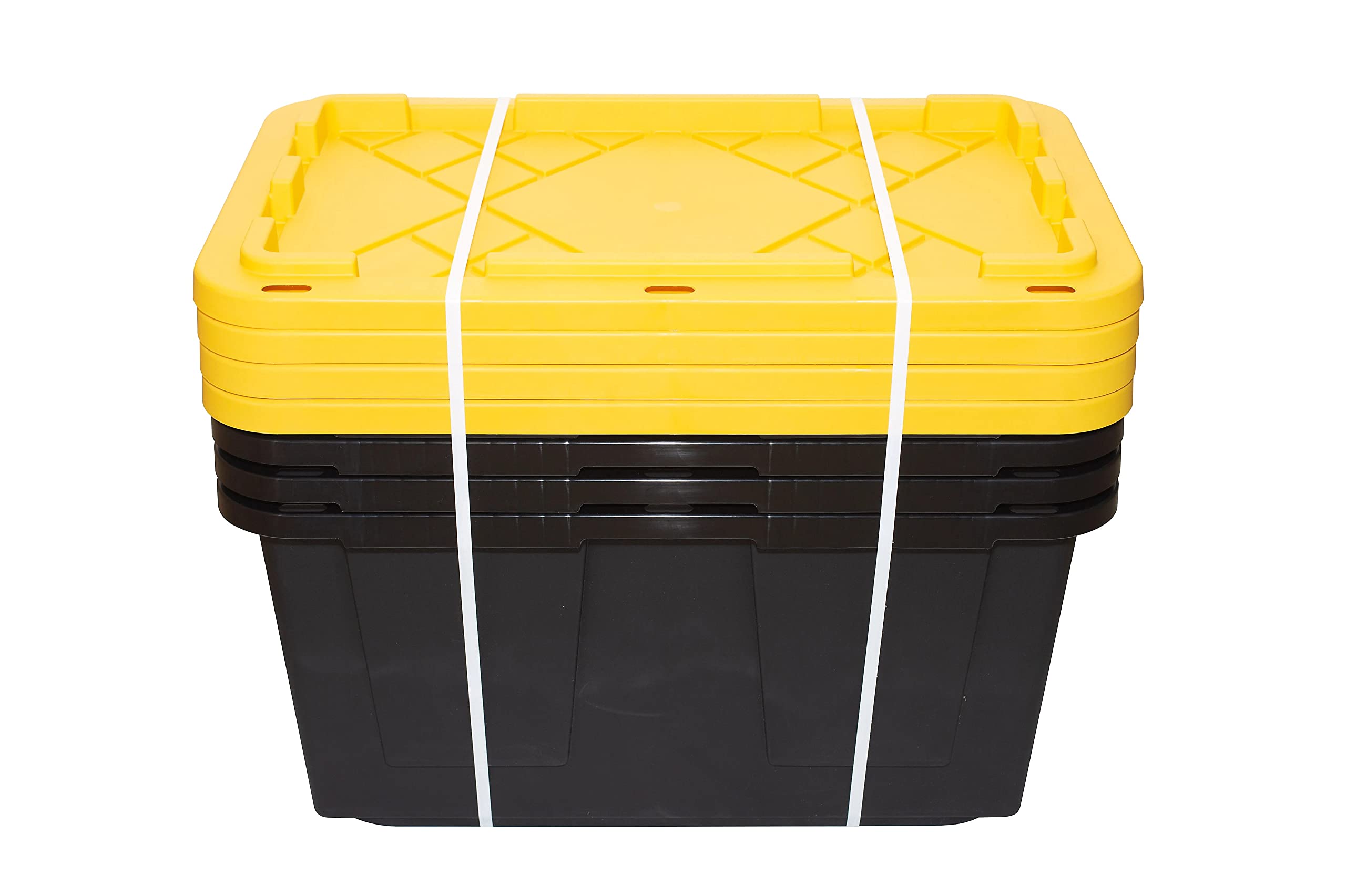 ANF BRANDS (12-Pack) Heavy-Duty 27-Gallon Black and Yellow Storage Bins, Stackable with Secure Lids for Ultimate Organization