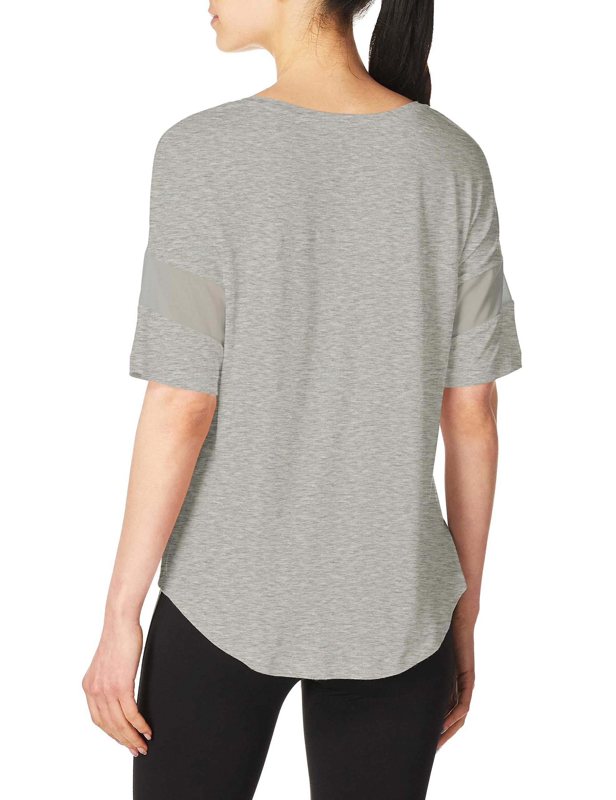 Andrew Marc Women's Short Sleeve V-Neck Active T-Shirt with Mesh Band Detail (Regular & Plus), Light Grey Heather, X-Large
