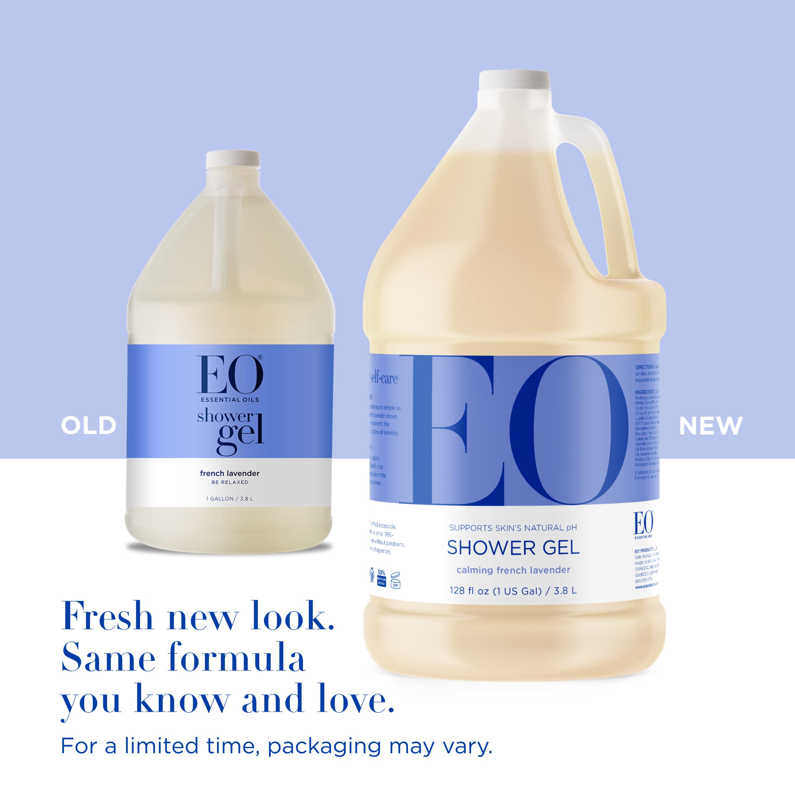 EO Shower Gel Body Wash Refill, 1 Gallon, French Lavender, Organic Plant-Based Skin Conditioning Cleanser with Pure Essentials Oils